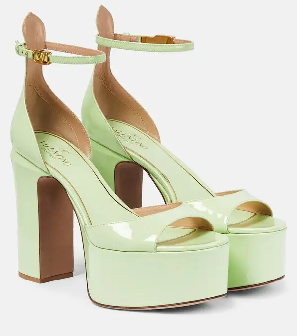 Valentino Garavani Vlogo Patent Leather Platform Sandals - Green