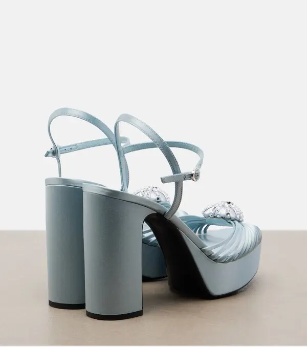 Valentino Garavani Cœur Royal Satin Platform Sandals - Blue