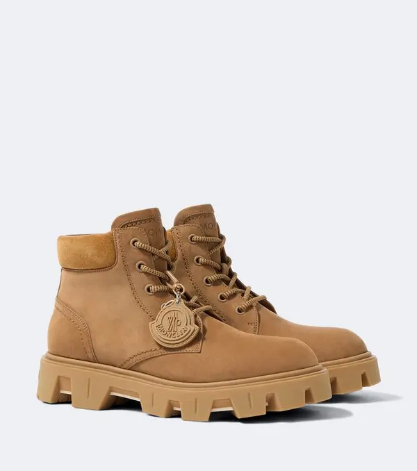Moncler Leather Lace-up Boots - Beige
