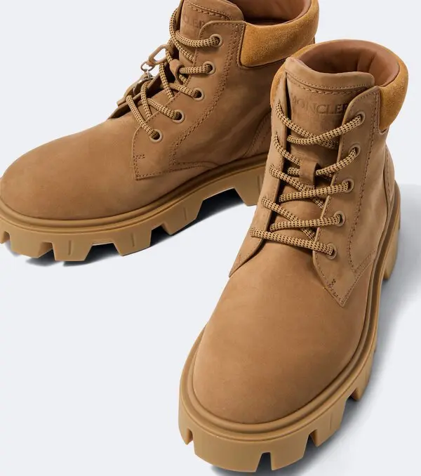 Moncler Leather Lace-up Boots - Beige