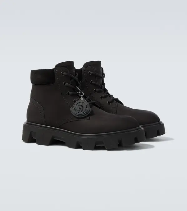 Moncler Leather Lace-up Ankle Boots - Black