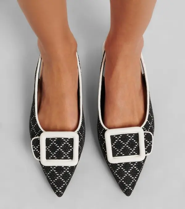 Manolo Blahnik Maylura Raffia-effect Slingback Flats