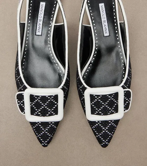 Manolo Blahnik Maylura Raffia-effect Slingback Flats
