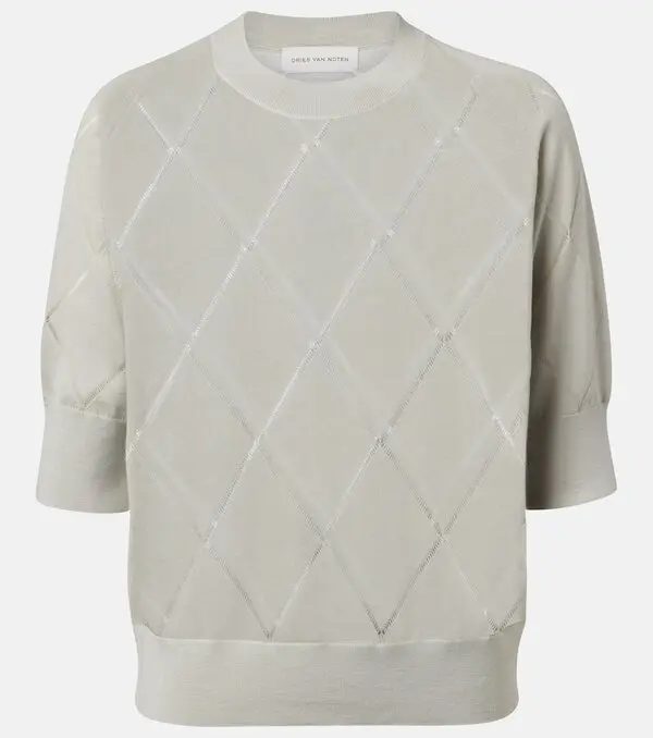 Dries Van Noten Argyle Merino Wool Sweater - Grey