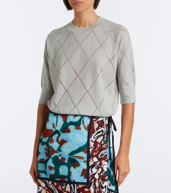 Dries Van Noten Argyle Merino Wool Sweater - Grey