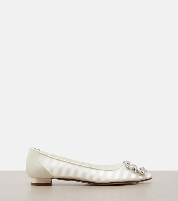 Manolo Blahnik Hangisi Embellished Organza Ballet Flats