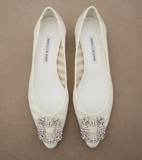 Manolo Blahnik Hangisi Embellished Organza Ballet Flats