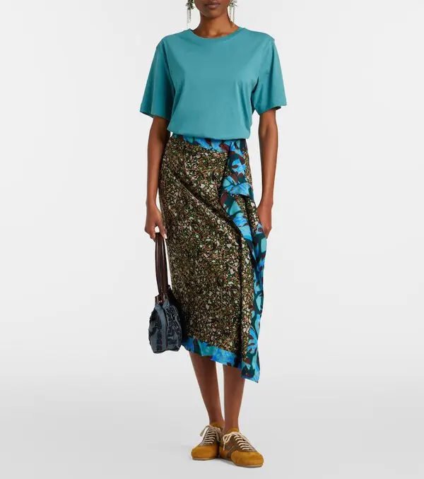 Dries Van Noten Printed Ruffled Midi Skirt - Multicoloured