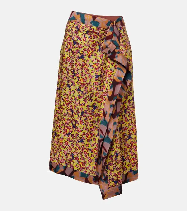 Dries Van Noten Printed Ruffled Midi Skirt - Yellow