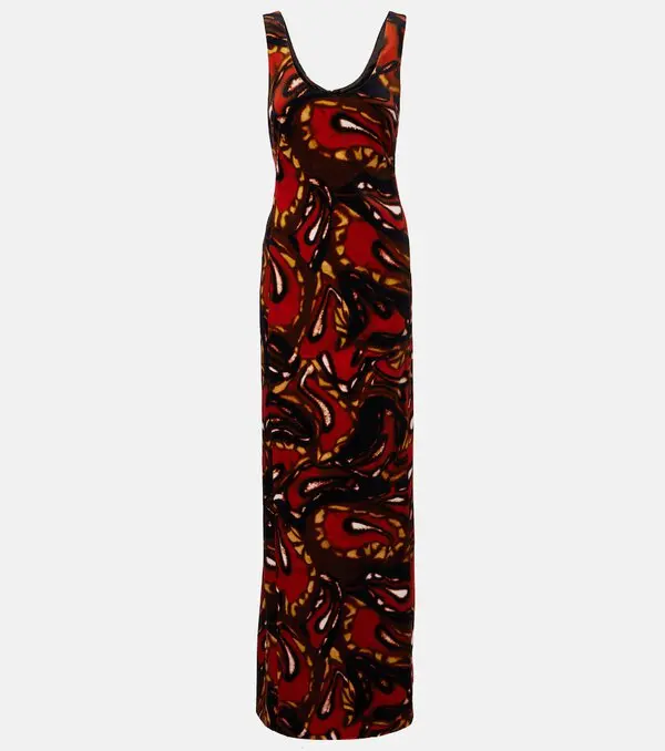 Dries Van Noten Printed Cotton-blend Velvet Maxi Dress - Red