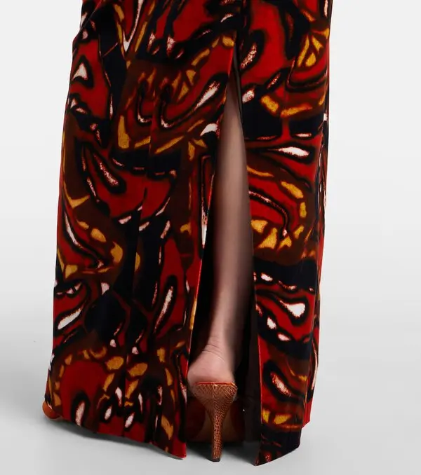 Dries Van Noten Printed Cotton-blend Velvet Maxi Dress - Red