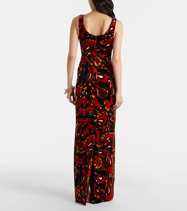 Dries Van Noten Printed Cotton-blend Velvet Maxi Dress - Red