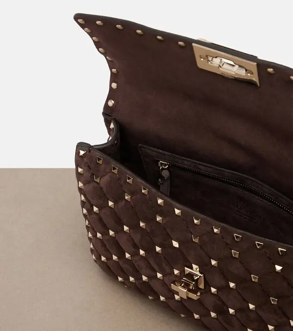 Valentino Garavani Rockstud Spike Medium Suede Top-handle Bag - Brown