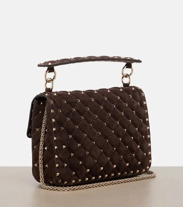 Valentino Garavani Rockstud Spike Medium Suede Top-handle Bag - Brown