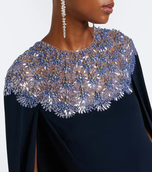 Oscar De La Renta Embellished Cape Silk-blend Gown