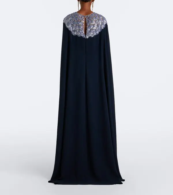 Oscar De La Renta Embellished Cape Silk-blend Gown