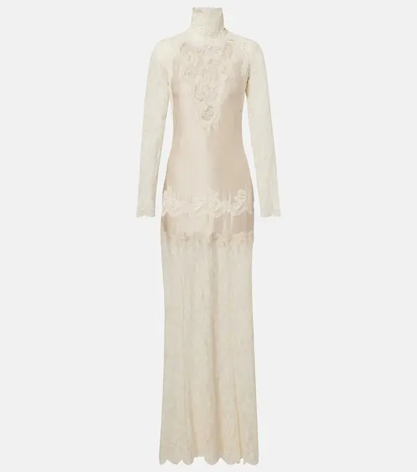 Rabanne Lace And Satin Maxi Dress - Beige