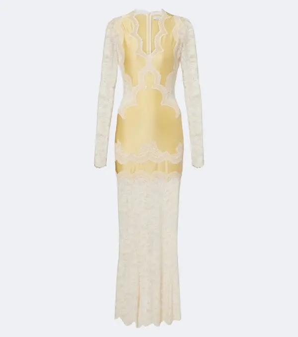Rabanne Lace And Satin Maxi Dress - Yellow