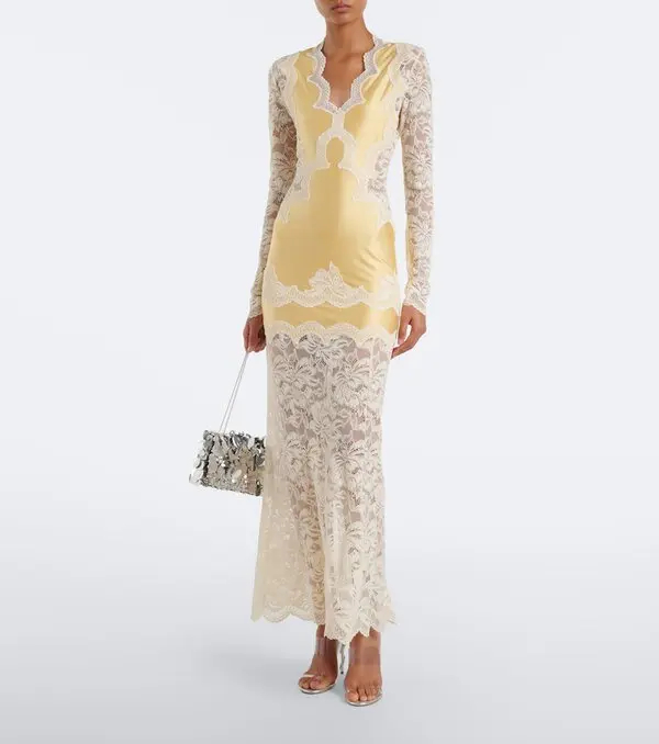 Rabanne Lace And Satin Maxi Dress - Yellow