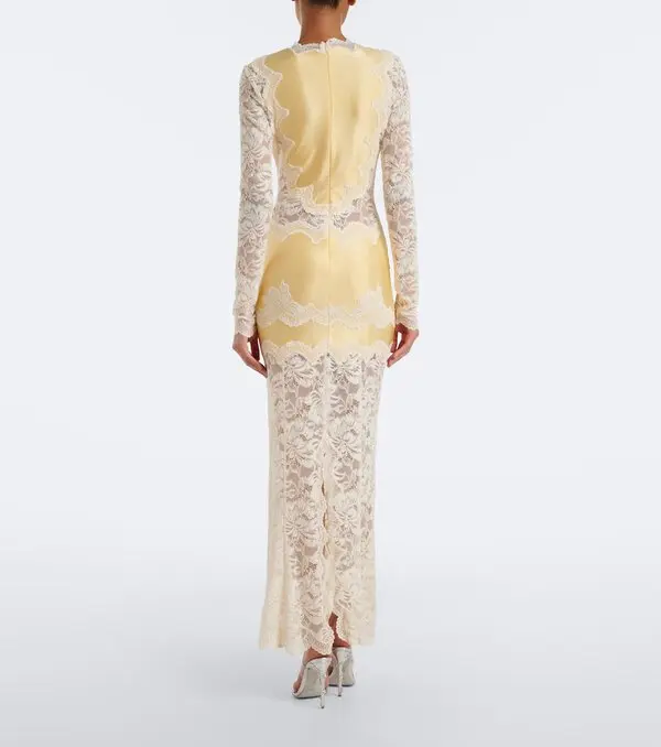 Rabanne Lace And Satin Maxi Dress - Yellow