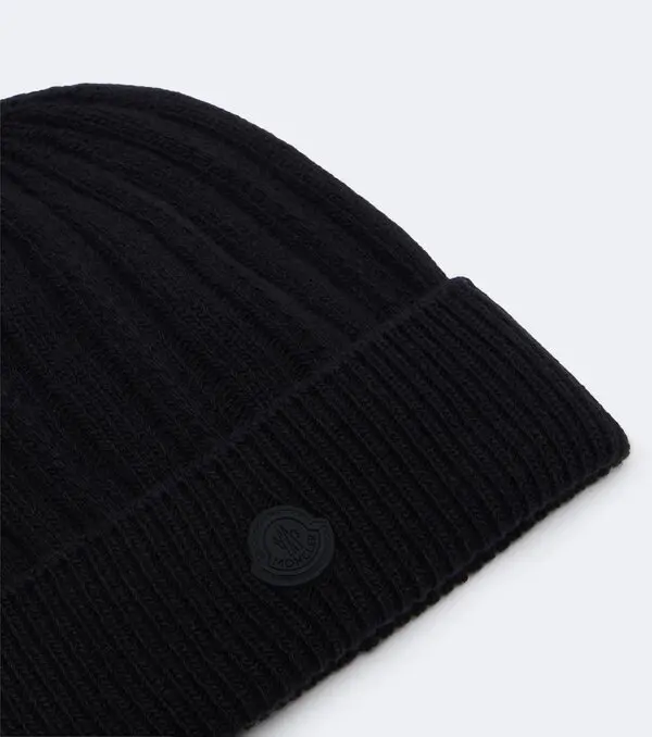 Moncler Ribbed Virgin Wool Beanie - Black