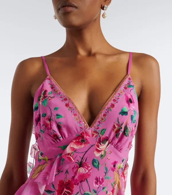 Camilla Floral Ruffled Silk Maxi Dress - Pink