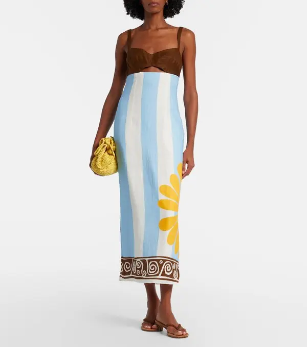 CALA DE LA CRUZ Nara Cutout Striped Linen Midi Dress - Multicoloured