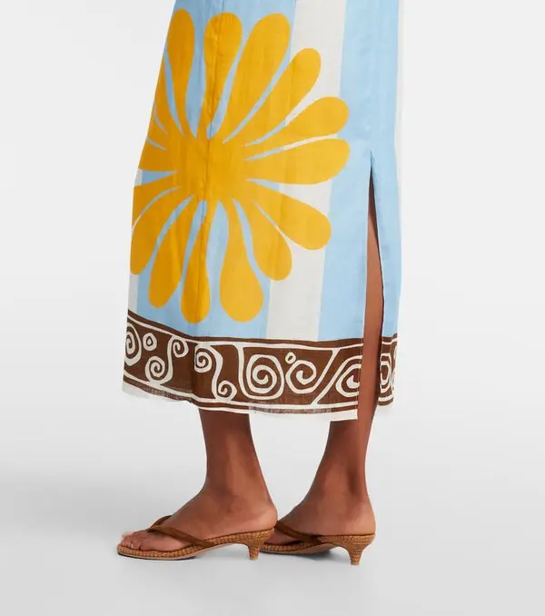 CALA DE LA CRUZ Nara Cutout Striped Linen Midi Dress - Multicoloured