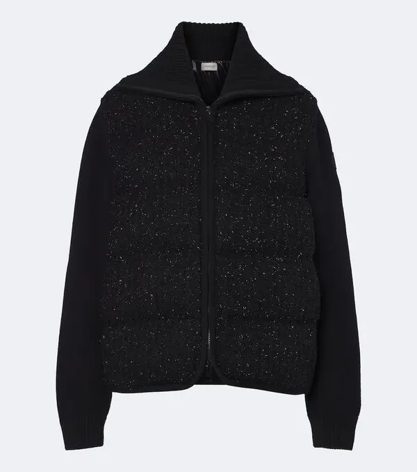 Moncler Wool And Cashmere Down Panel Cardigan - Black