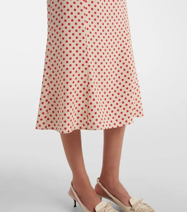 Prada Polka-dot Silk Midi Dress With Detachable Scarf And Belt - Red