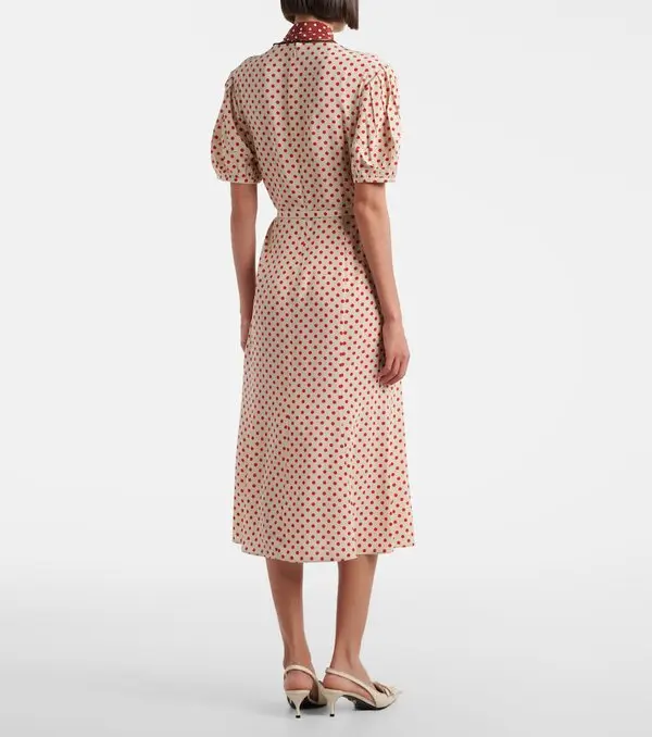 Prada Polka-dot Silk Midi Dress With Detachable Scarf And Belt - Red