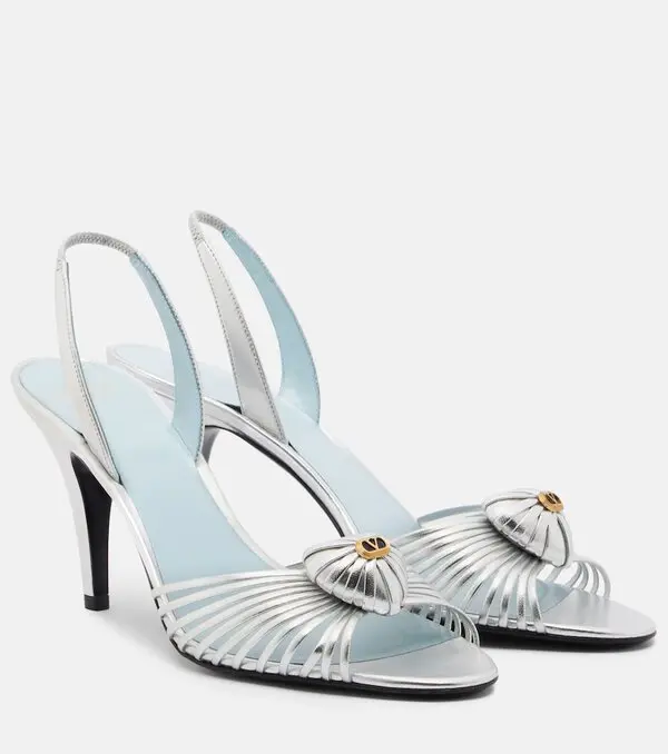 Valentino Garavani Metallic Leather Slingback Sandals - Silver