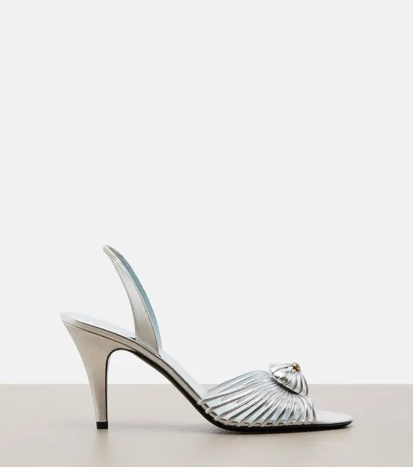 Valentino Garavani Metallic Leather Slingback Sandals - Silver