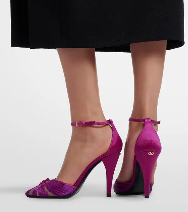 Valentino Garavani Satin Pumps With Leather Trim