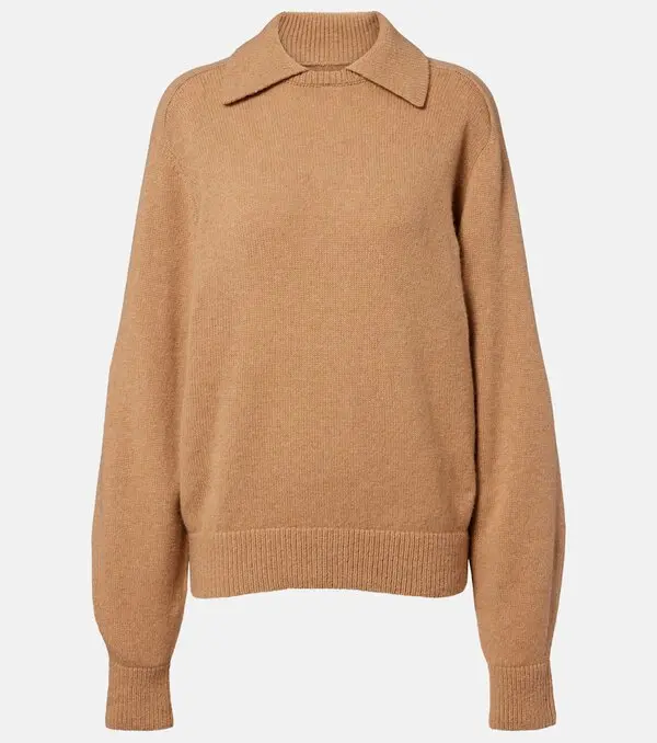 Khaite Jackson Wool And Cashmere Polo Sweater - Beige
