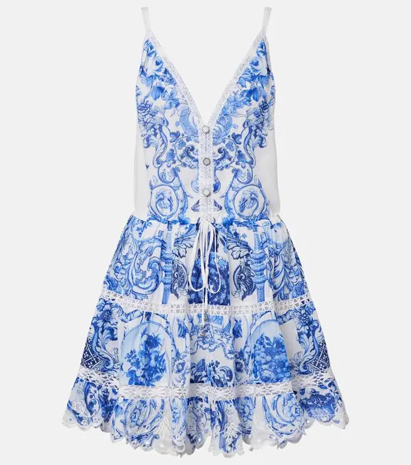 Camilla Printed Cotton And Silk Minidress - Blue