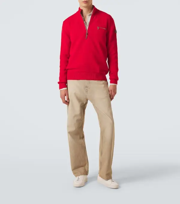 Moncler Wool And Cashmere Half-zip Sweater - Red