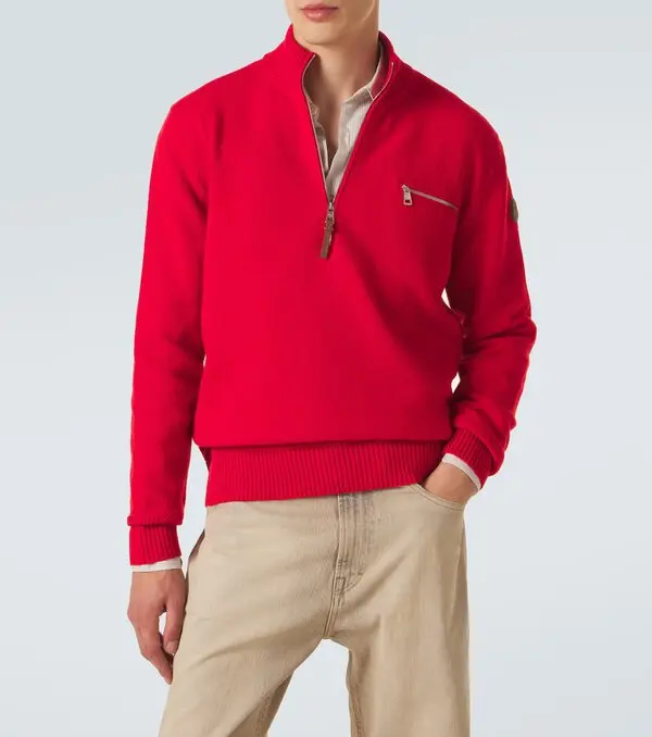 Moncler Wool And Cashmere Half-zip Sweater - Red
