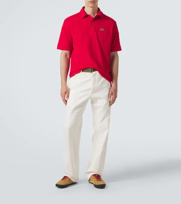 Moncler Leather-trimmed Cotton Pique Polo Shirt