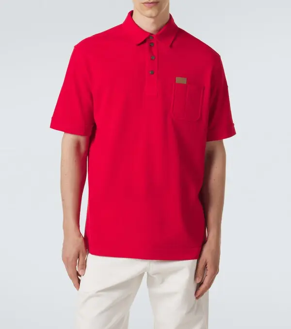 Moncler Leather-trimmed Cotton Pique Polo Shirt