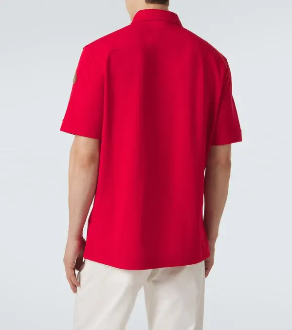 Moncler Leather-trimmed Cotton Pique Polo Shirt