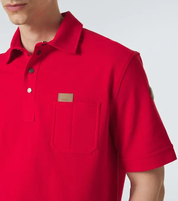 Moncler Leather-trimmed Cotton Pique Polo Shirt