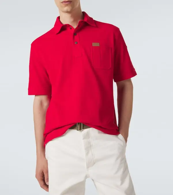 Moncler Leather-trimmed Cotton Pique Polo Shirt