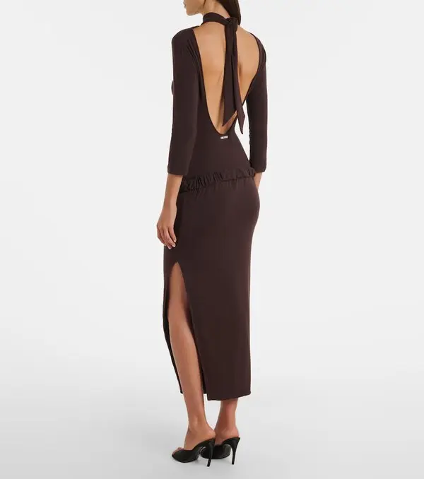 Attico Draped Open-back Jersey Midi Dress