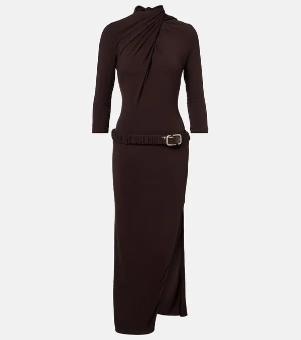 Attico Draped Open-back Jersey Midi Dress - Brown
