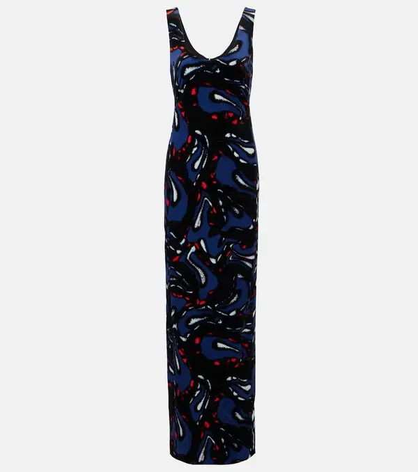 Dries Van Noten Printed Cotton-blend Velvet Maxi Dress - Blue