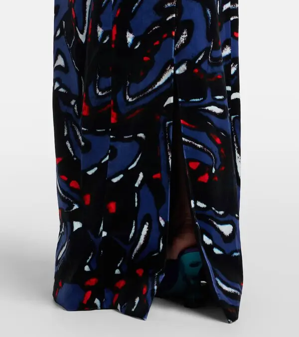 Dries Van Noten Printed Cotton-blend Velvet Maxi Dress - Blue