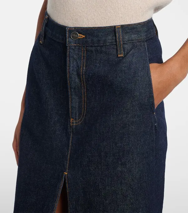 Khaite Denim Midi Skirt With Slit
