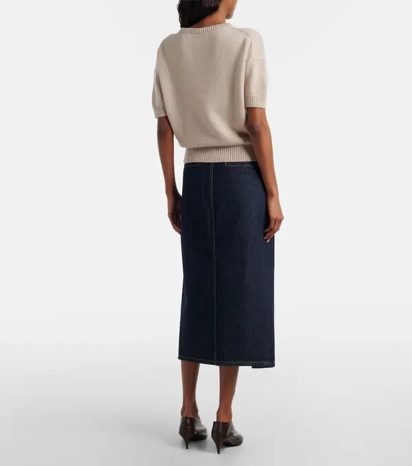 Khaite Denim Midi Skirt With Slit