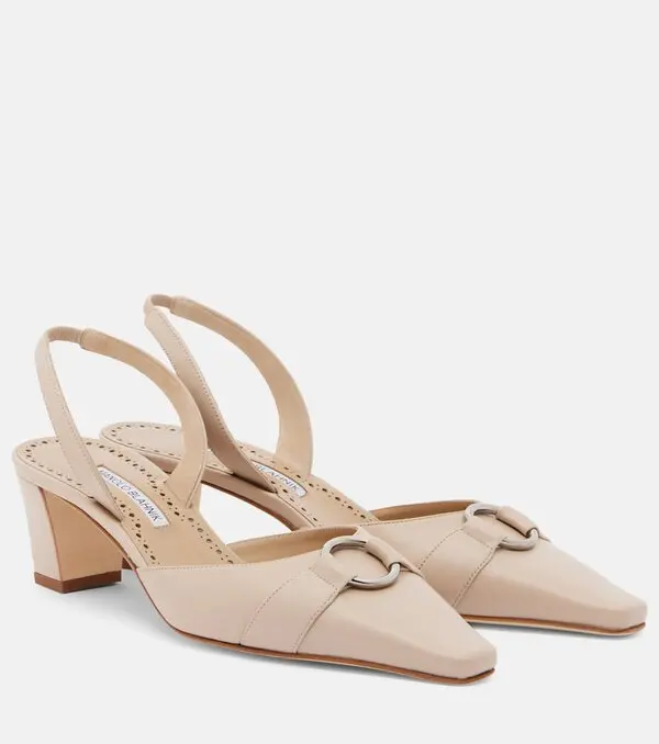 Manolo Blahnik Trixa Leather Slingback Pumps - Beige